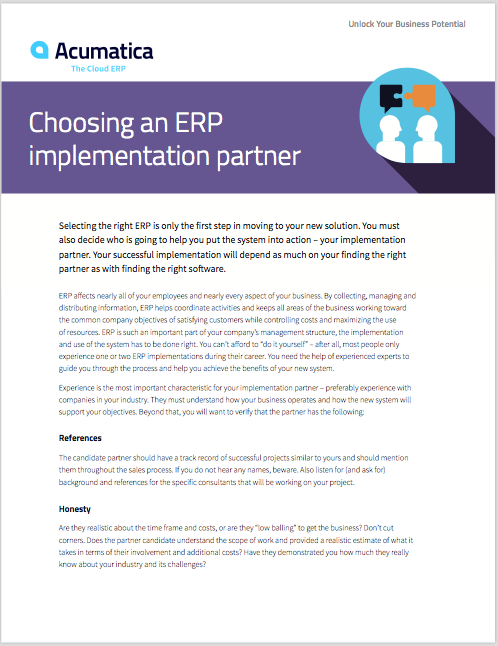 Choosing an ERP Implementation Partner White Paper - SWK Technologies, Inc.