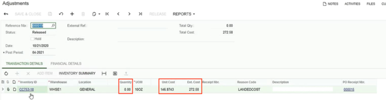 Acumatica Landed Cost and Complex Calculations